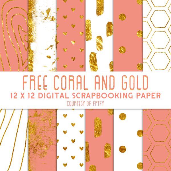 Free Digital Scrapbook Paper- Coral Gold and White - Free Pretty Things ...