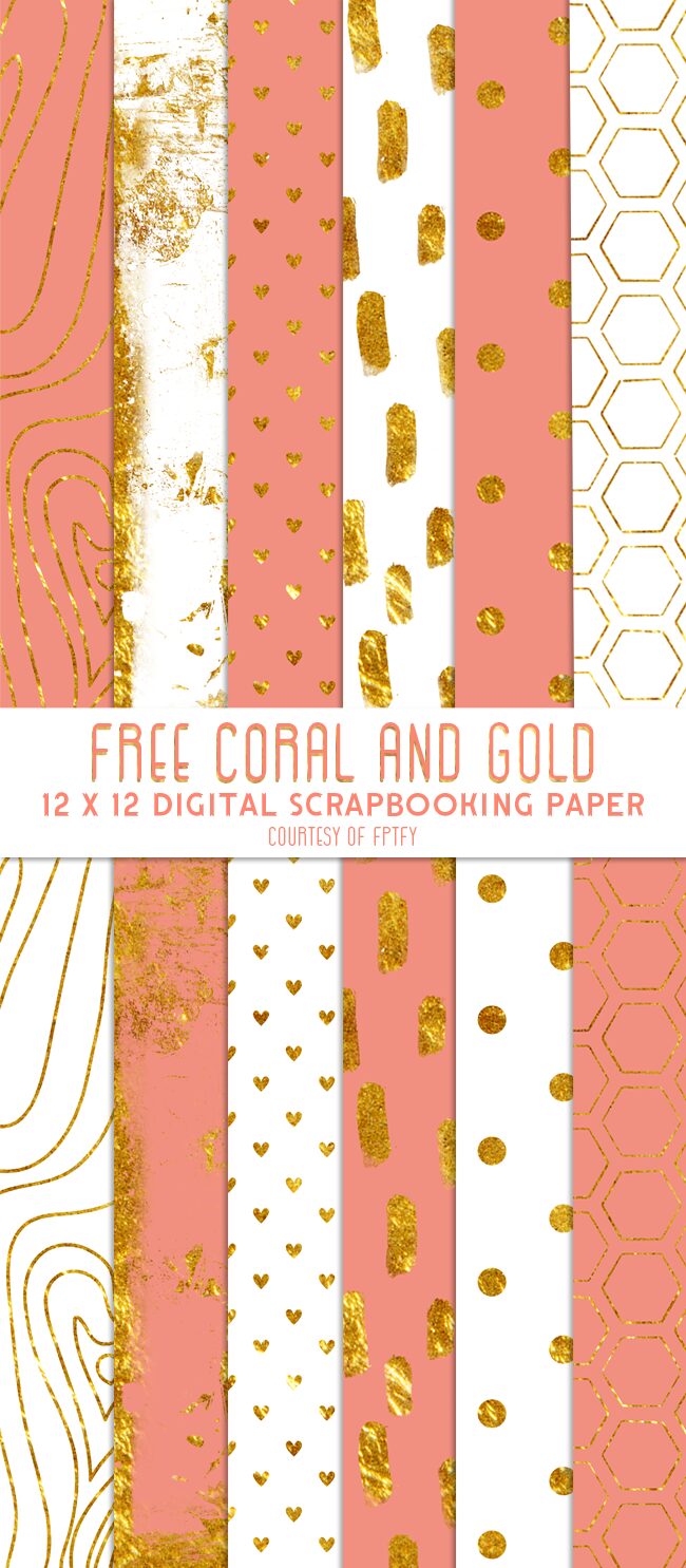 Free Digital Scrapbook Paper- Coral Gold and White - Free Pretty Things ...