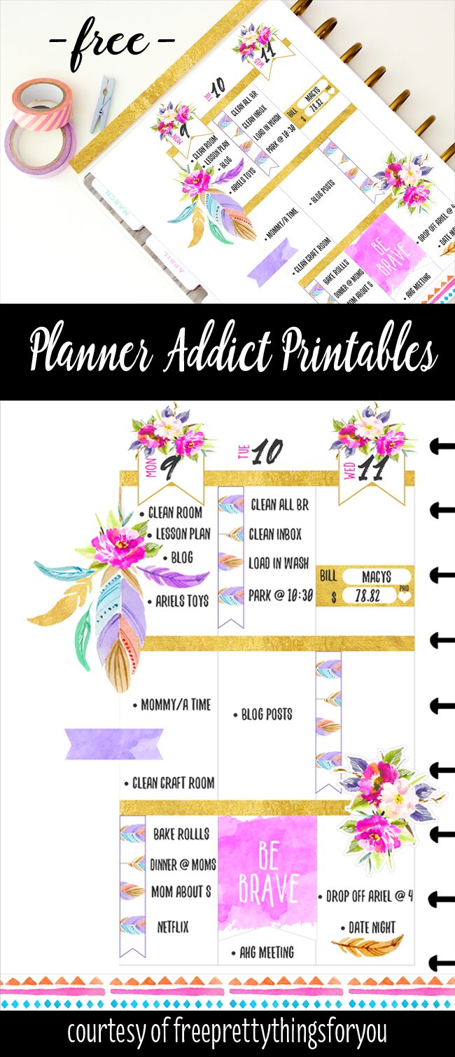Free Planner Addict Printable Stickers- Roses and Feathers - Free ...