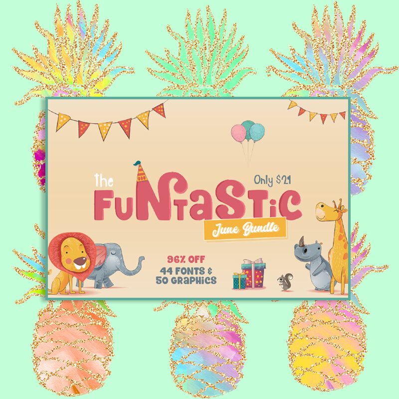 The FUNtastic June Bundle /// 10 Free Rainbow Gold Pineapple Clip Art ...