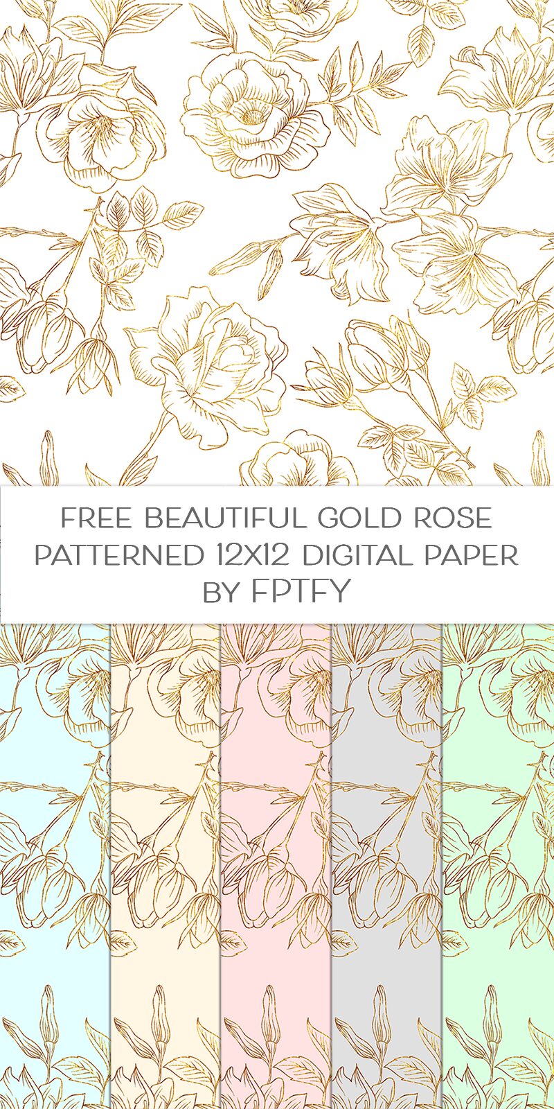 Free Gold Outlined Rose Patterned Digital Paper - Free Pretty Things ...