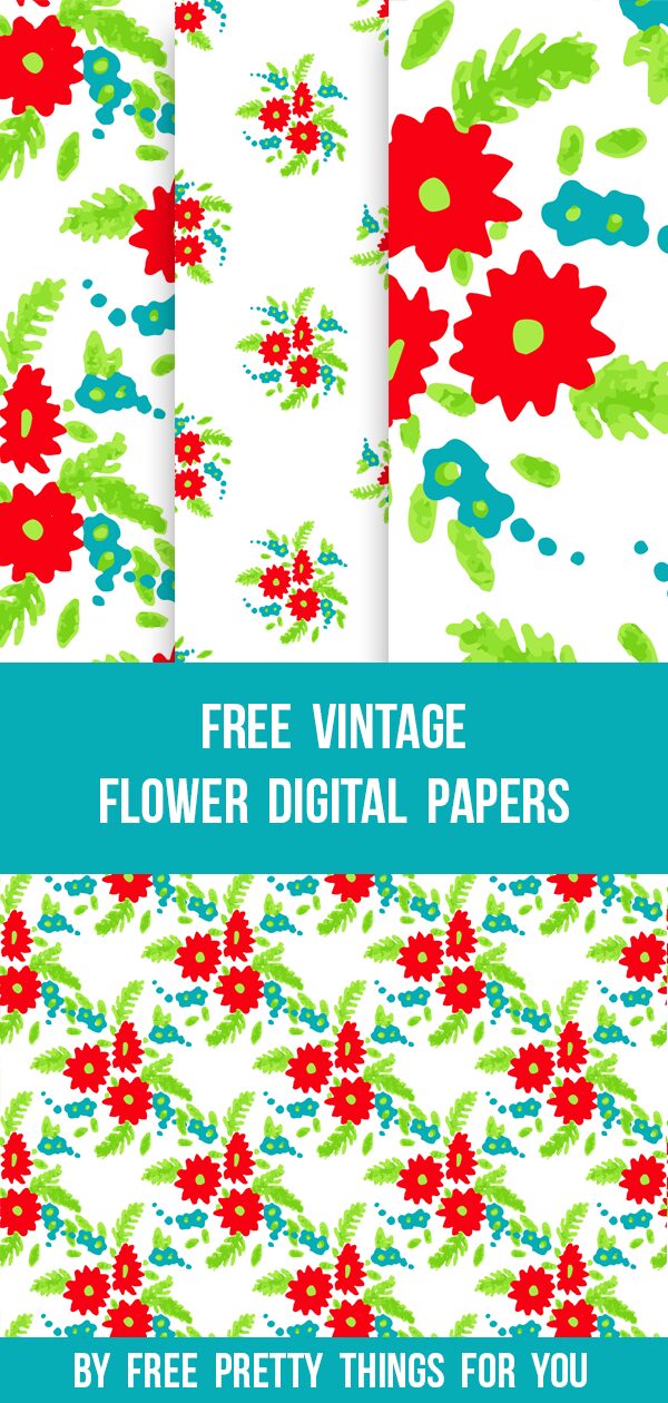 Red and aqua vintage digital scrapbooking paper backgrounds - Free ...