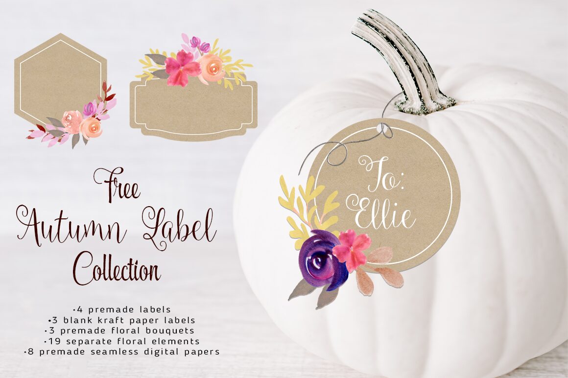 Free Autumn Label watercolor flower Graphics Collection! - Free Pretty ...
