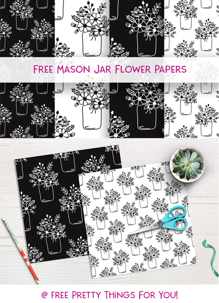 Free Mason Jar Flower Digital Paper - Free Pretty Things For You