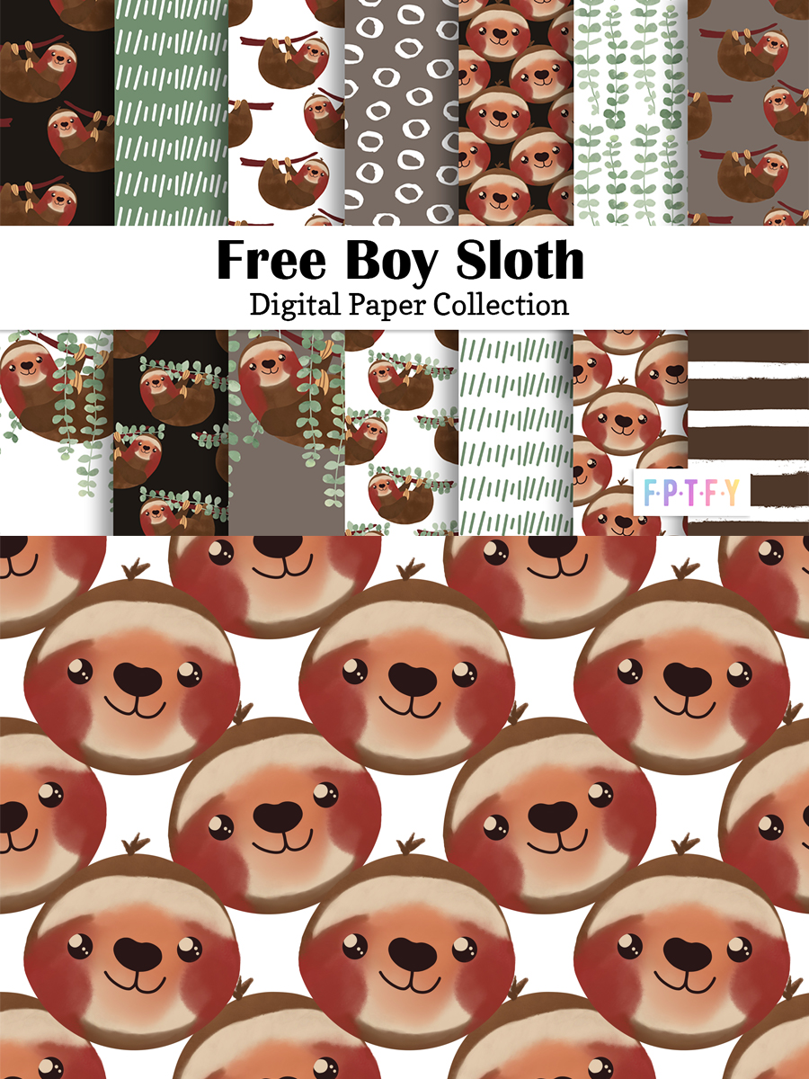 14 Free Boy Sloth Digital Scrapbooking Paper - Free Pretty Things For You