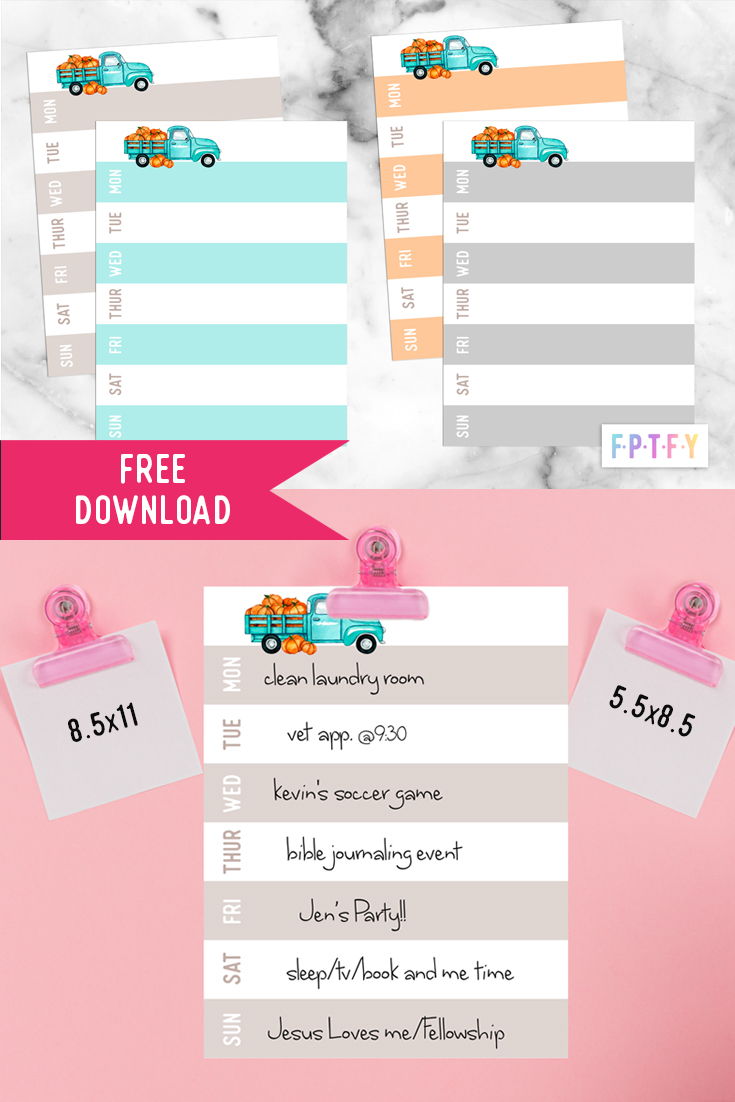 4 Free Weekly Planner Vintage Teal Truck - Free Pretty Things For You