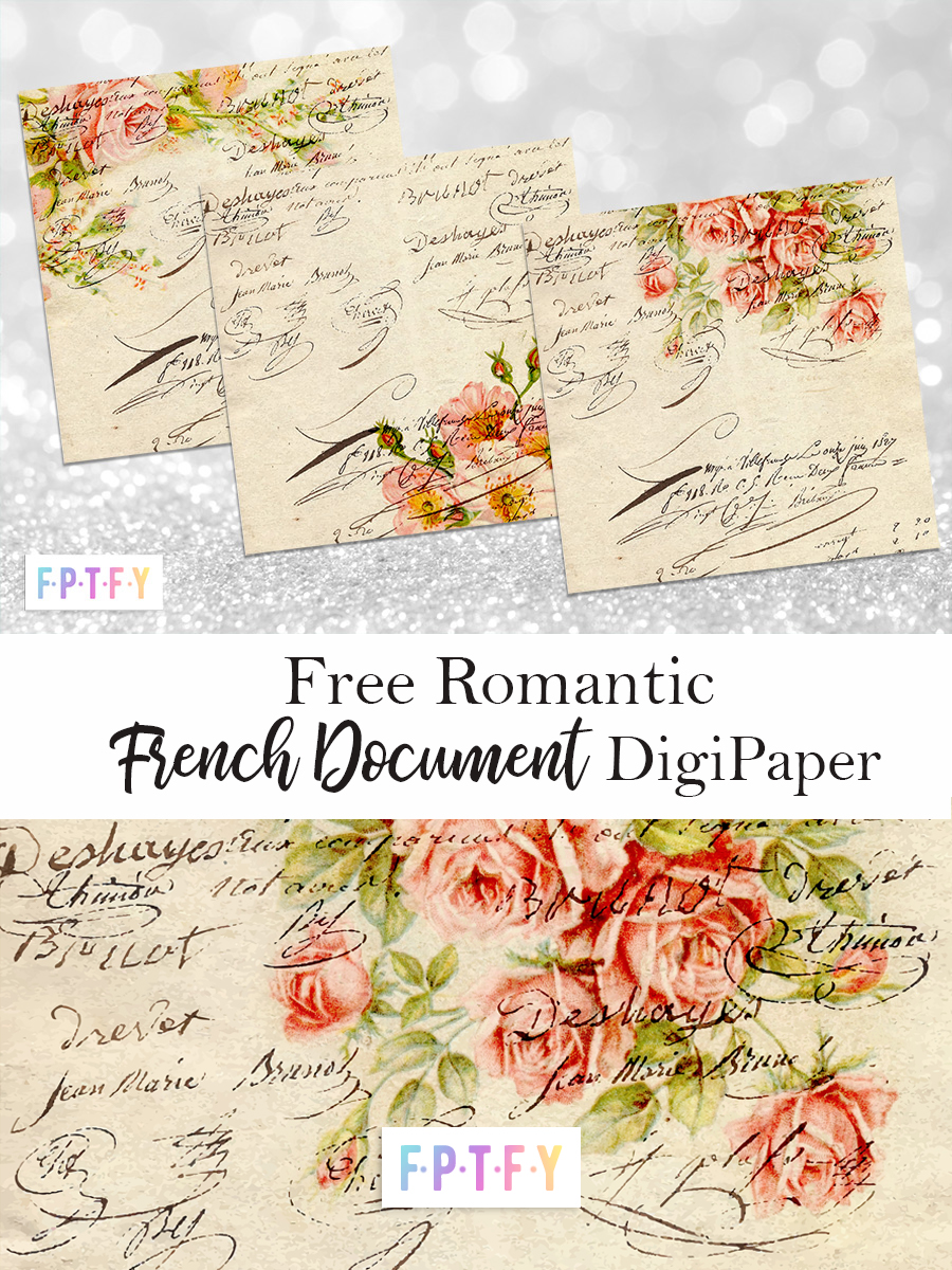 3 Free Romantic French Document Digital Scrapbooking Paper - Free ...