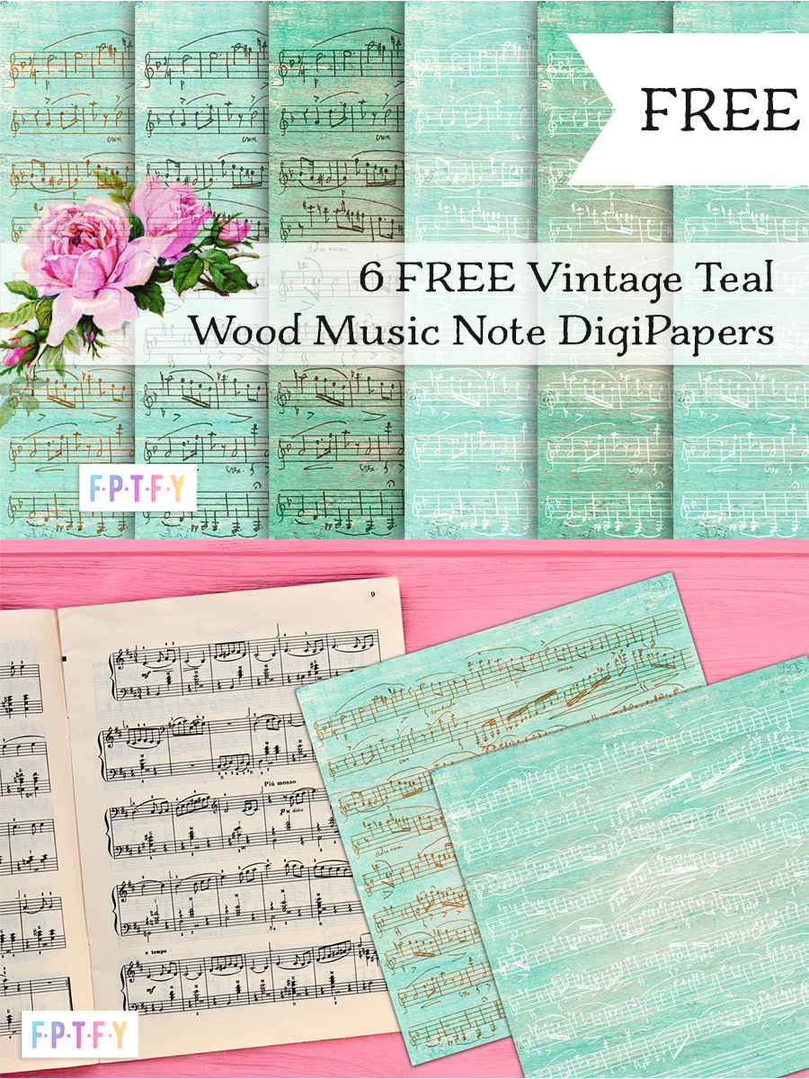 6 Free Vintage Teal Wood Music Note Digital Papers - Free Pretty Things ...