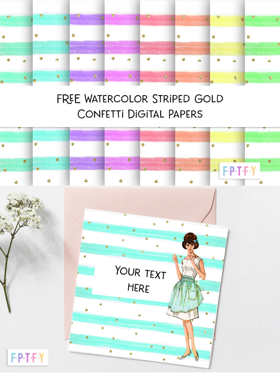 8 Free Watercolor Stripe Gold Confetti Digital Papers - Free Pretty ...