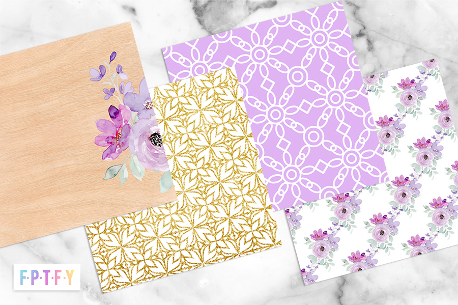 20 Free Lavender Floral Gold Digital Paper - Free Pretty Things For You