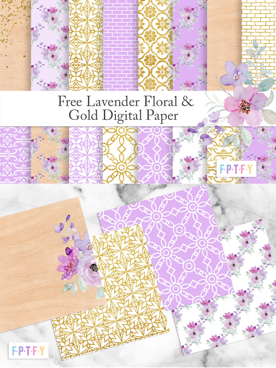 20 Free Lavender Floral Gold Digital Paper - Free Pretty Things For You