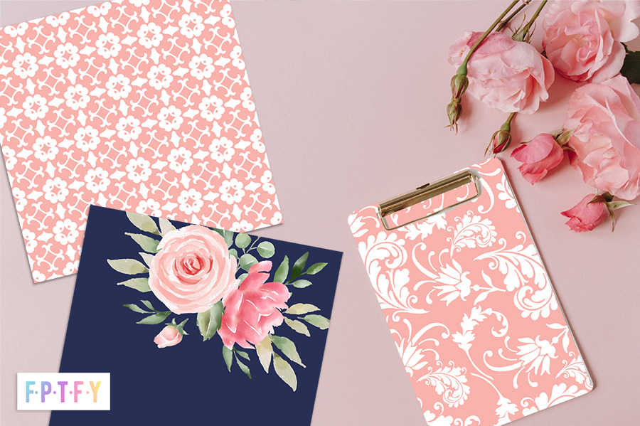 8 Pink and Navy Floral Digital Papers - Free Pretty Things For You