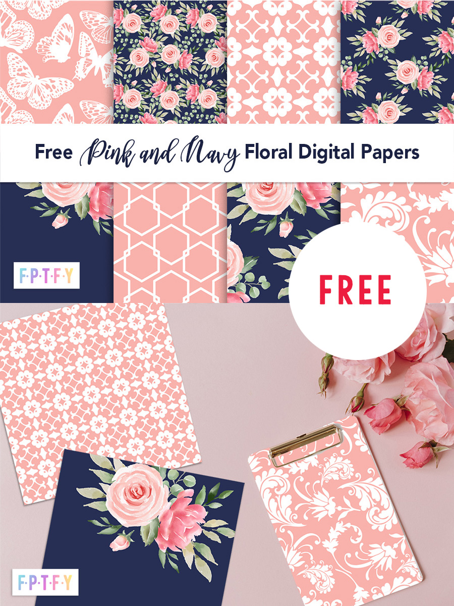 8 Pink and Navy Floral Digital Papers - Free Pretty Things For You